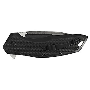 Kershaw Flourish Pocketknife, 3.5" 8Cr13MoV Steel Drop Point Blade, Assisted Opening with Flipper, Carbon Fiber Handle Overlay, Folding EDC,Black