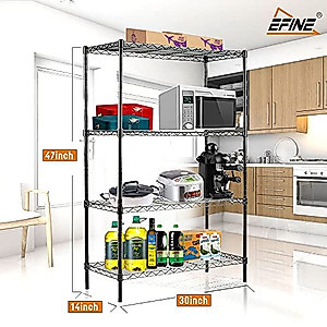 EFINE 4-Shelf Shelving Unit with Shelf Liners Set of 4, Adjustable, Metal Wire Shelves, 150lbs Loading Capacity Per Shelf, Shelving Units and Storage for Kitchen and Garage (30W x 14D x 47H) Black