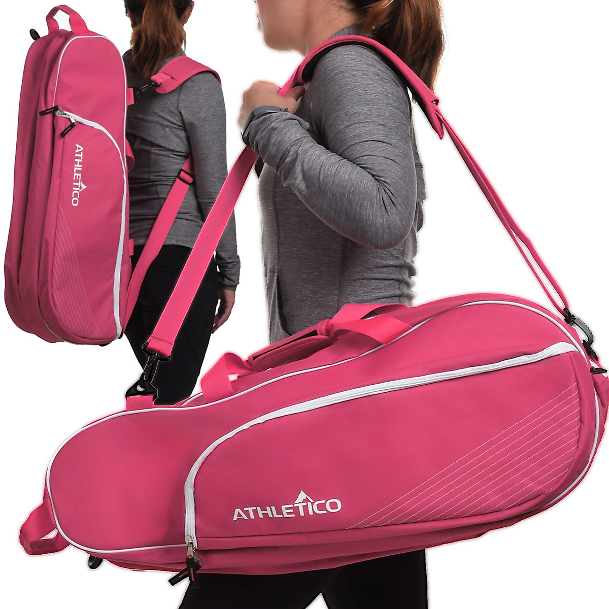 Athletico 6 Racquet Tennis Bag | Padded to Protect Rackets & Lightweight | Professional or Beginner Tennis Players | Unisex Design for Men, Women, Youth and Adults (Pink)