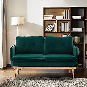 cjc Green Velvet Couch, Modern Loveseat Sofa, Mid Century Sofa Tufted Velvet Sofa Couch, Sofas Couches for Living Room, Apartment, Bedroom, Solid Wood Frame Legs, Easy Assembly