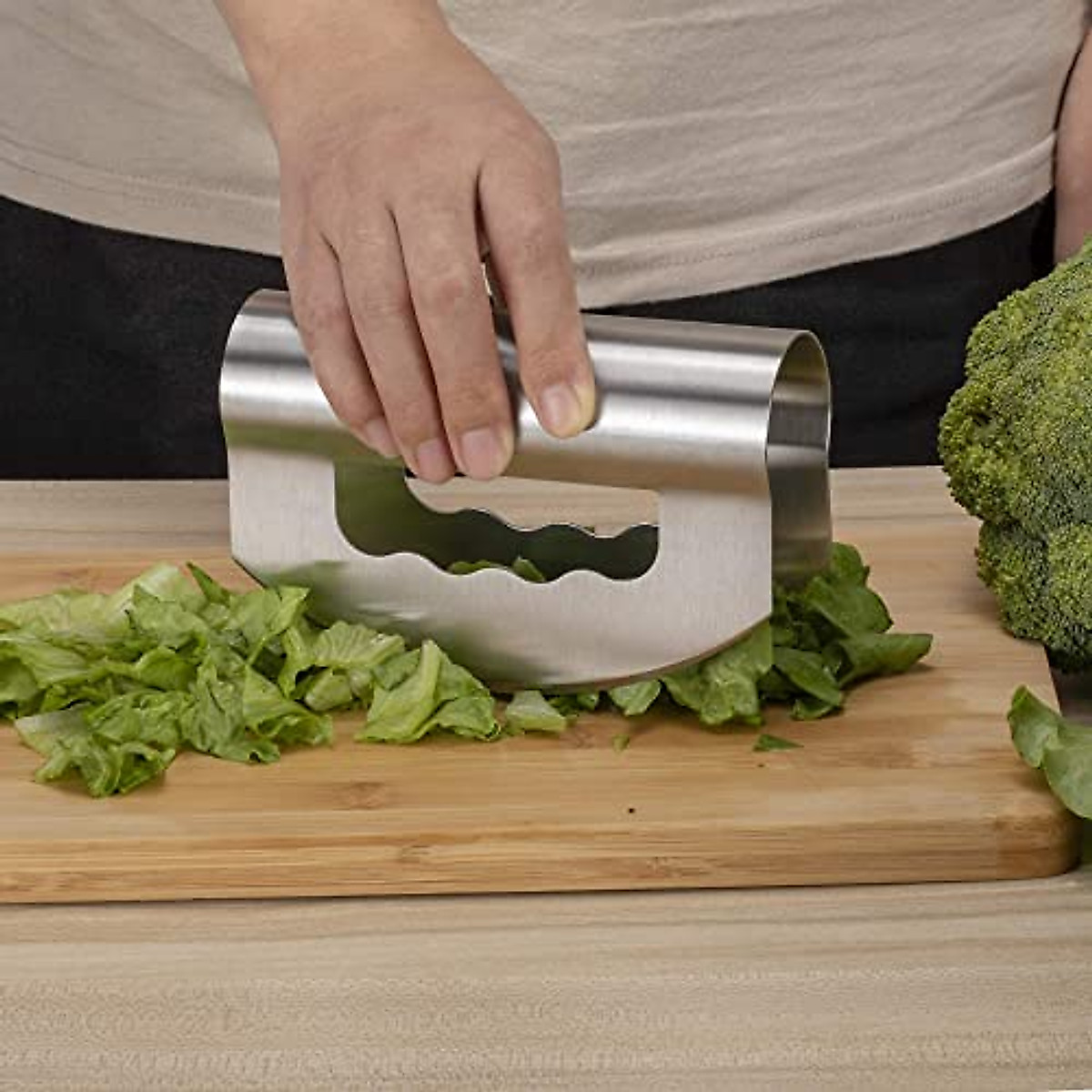 Salad Knife Chopper with Protective Cover - Stainless Steel Salad Cutter, Double Blade Chopping Knife, Mezzaluna Salad Chopper for Salad and Vegetable Mincing