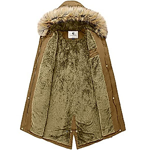 Uoiuxc Women's Hooded Winter Coat Warm Fleeced Lined Parka Long Jackets (Khaki,Medium)