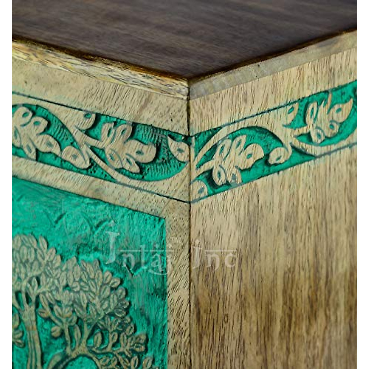 INTAJ Cremation Urn for Human Ashes - Wooden Urn Box for Ashes Handcrafted - Tree of Life Memorial Urn Funeral Cremation Urns (L(11.25x6.25) 250Cu, Teal Green)