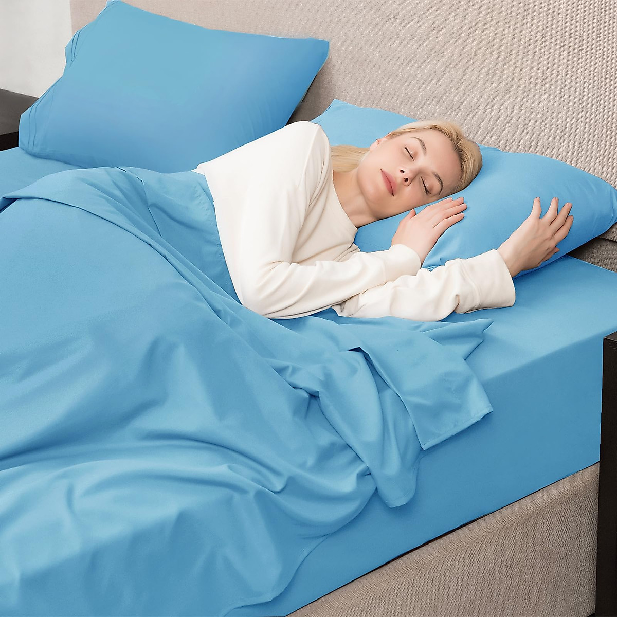 Mejoroom Twin Sheet Set - Hotel Collection Twin Sheets - Bedding Sheets & Pillowcases with Deep Pocket Fitted Sheet, Breathable, Wrinkle & Fade Resistant - 3 Piece(Twin,Denim Blue)