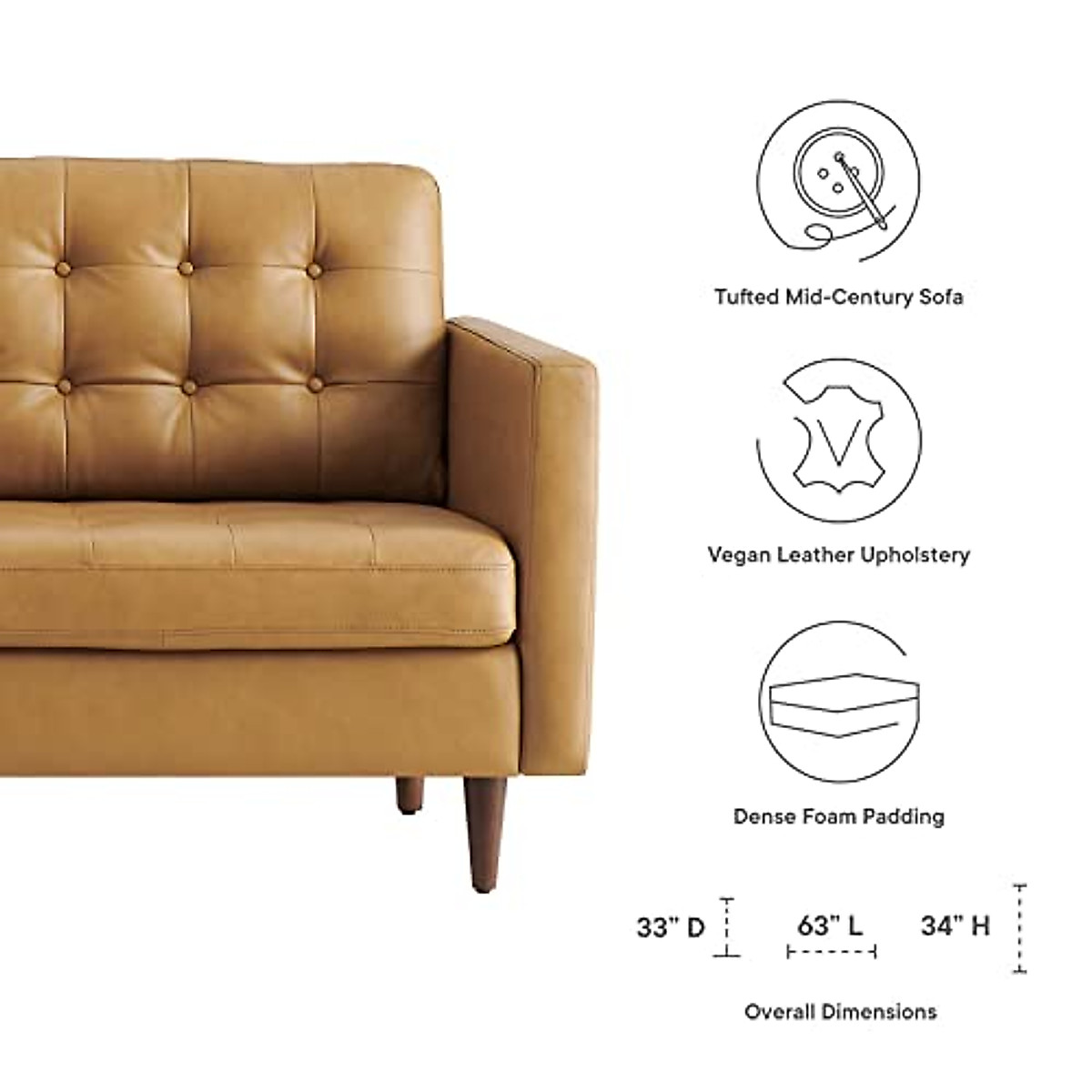 Modway Exalt Tufted Vegan Leather Loveseat, Tan