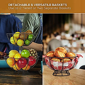 2 Tier Fruit Bowl for Kitchen Counter Standing Regal Trunk & Co, Farmhouse Wire Basket Two Tier Fruit Basket for Kitchen to Tiered Veggie, Banana, & More, Metal Wire Baskets, Elegant Gift Idea