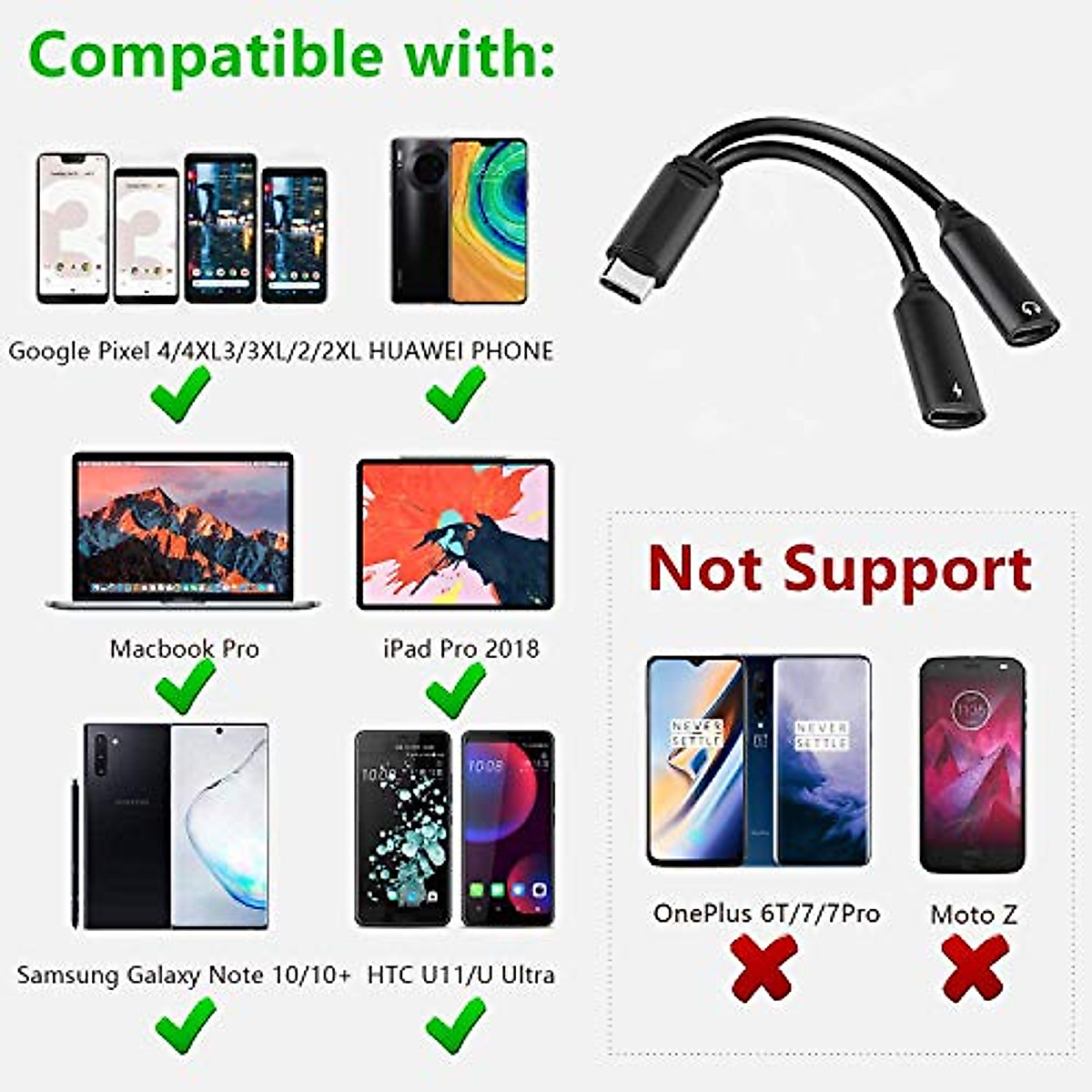 Mxcudu USB C Splitter, 2 in 1 USB C to USB C Headphone Adapter&PD Fast Charger USB C Earphone Dongle Compatible with Samsung Galaxy S23/S22/S21/S21FE/S20FE, Google Pixel 7/7Pro/6/6Pro/5, iPad Pro