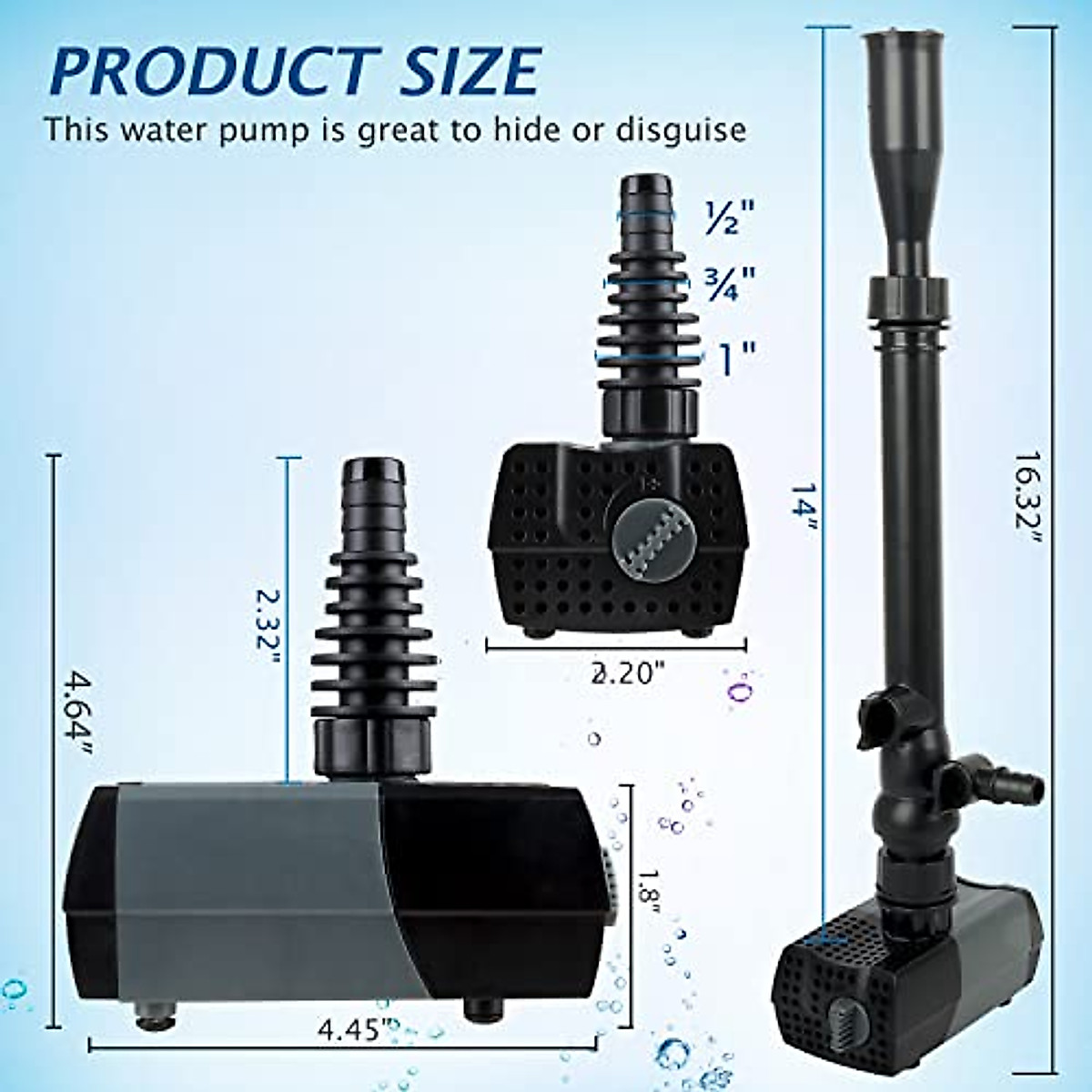 WaterRebirth (HSUP-1400F) Submersible Water Pump With Fountain Jets - Pond Pump - Submersible Pump - Water Fountain Pump - Aquarium Pump