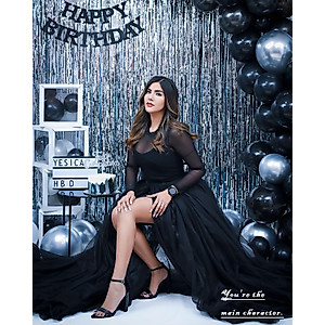 NIACONN 5 Packs Silver Tinsel Fringe Photo Backdrop Metallic Foil Fringe Curtains Door Streamers for Birthday Party Decorations (Silver / 3.3 ft x 6.6 ft)