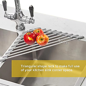 MOGALY Triangle Roll-Up Dish Drying Rack for Sink Corner - Multipurpose Heat Resistant Over-The-Sink Dish Drying Rack - for Many Kitchen Task - Gray