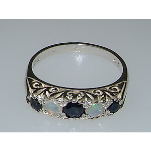 925 Sterling Silver Natural Sapphire and Opal Womens Anniversary Ring - Size 7.25