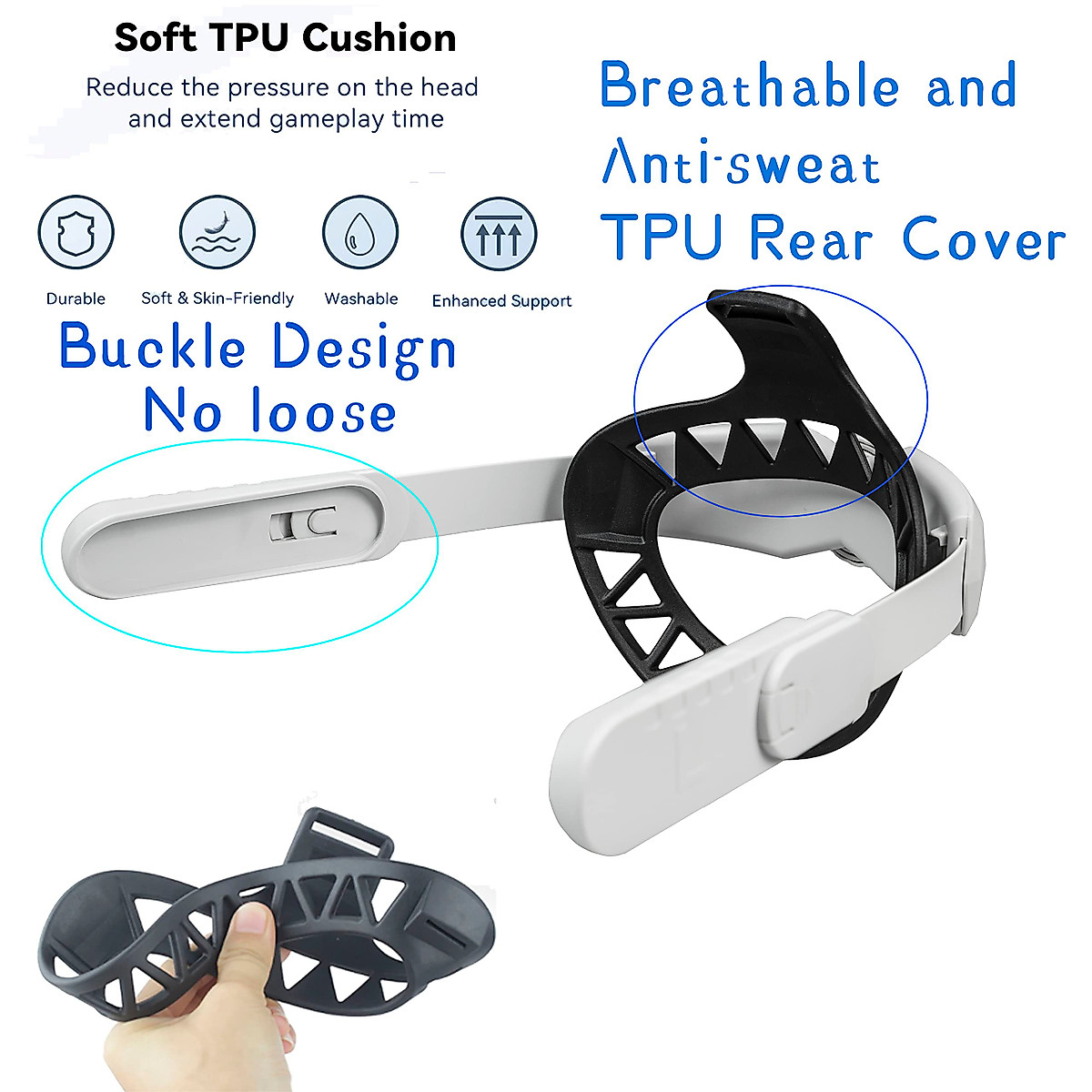 NIUVR Optimized Headset Strap Compatible with Quest 2 Headset, Replacement for Elite Strap, Kids Removable Head Cushion Comfortable Protective Headset Strap, Pressure Reduced Head Strap for VR