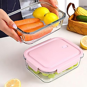 ATRDTO 6 Pieces Rectangle Glass Food Storage Containers with Lids, Meal Prep Containers for Food Storage, BPA Free & Leak Proof (3 lids & 3 Containers) 13.9oz, 24oz, 35oz (Pink)