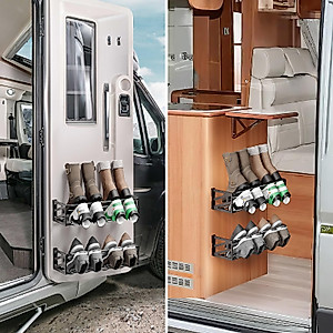 DEYILIAN 2 Pack Wall Mounted Shoe Rack for RV, Hanging Shoe Storage with Sticky HangingMounts, Over The Door Shoe Organizer Holds 8 Pairs of Shoes for Closet Camper Door Shoe Rack Black