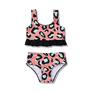 YOUNGER TREE Toddler Swimsuit Girl 2-Pieces Leopard Bathing Suits Halter Top Bikini Bottoms Swimming Suit Kids Beach Swimwear (5-6T, Pink Leopard)…