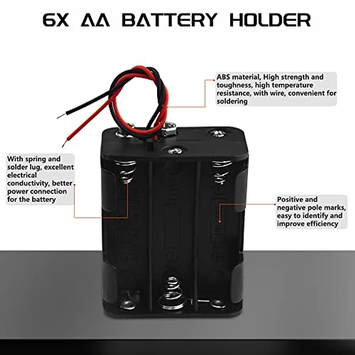 WMYCONGCONG 5 Pack 6 x 1.5V AA Battery Holder with Connector and Hard Plastic Housing T Type Wire (6AA)
