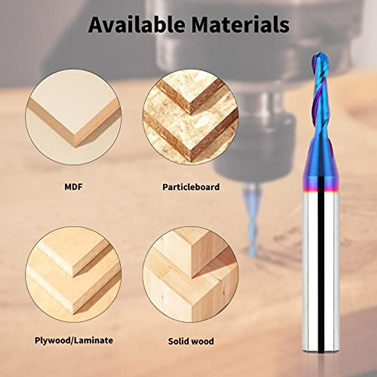 EANOSIC Carbide Ball Nose CNC Bit 1/4 Inch Shank, 1/8" Cutting Diameter End Mill Bits Spiral Router Bits Wood Milling Tool with Nano Blue Coating for Carving Engraving
