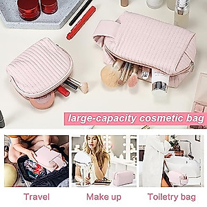 VOOWO 2 Piece Small Makeup Bag for Purse, Small Cosmetic Bags for Women, PU Leather Waterproof Mini Make Up Bag Travel Essentials for Women, Portable Small Makeup Pouch Cute Cosmetic Pouch (Pink)