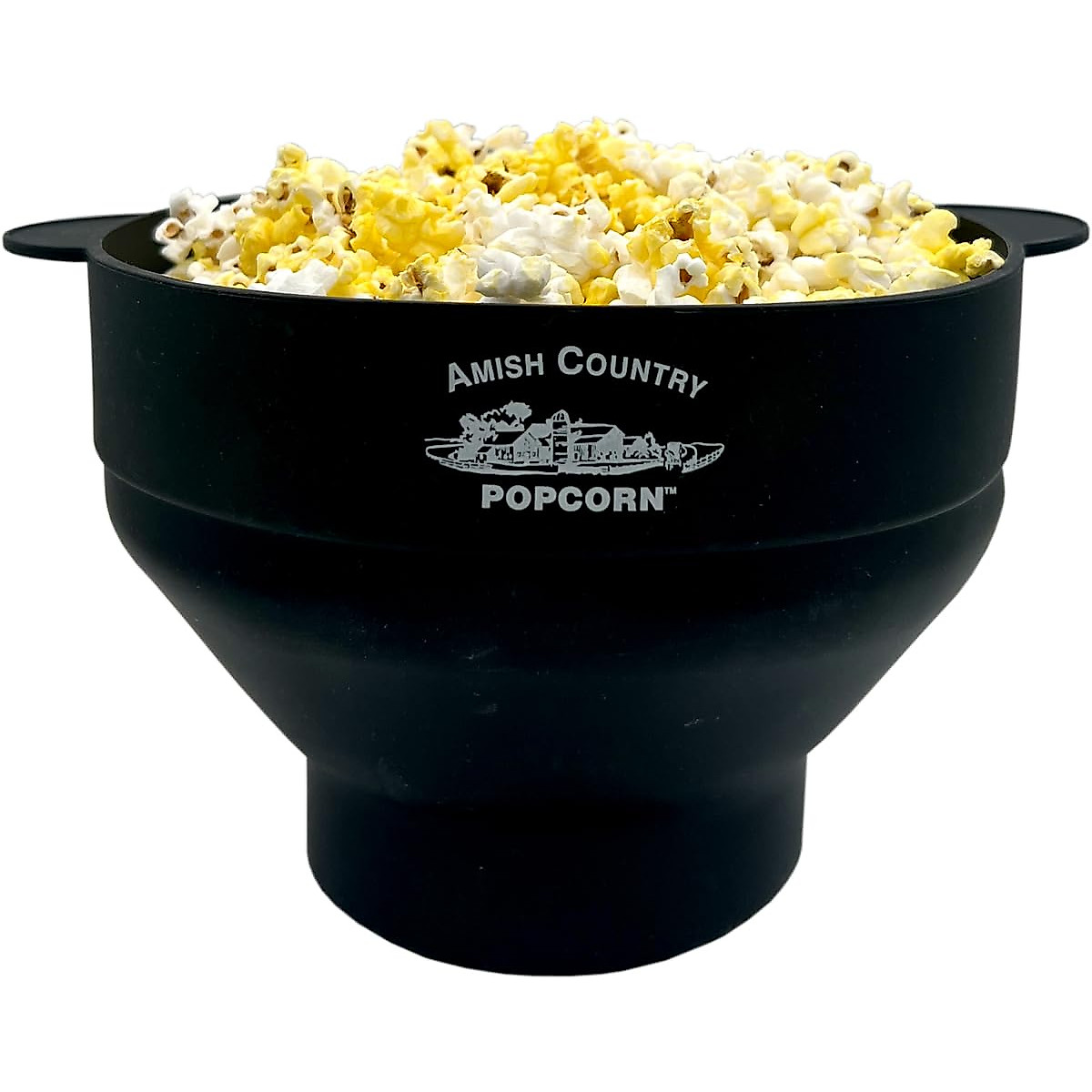 Amish Country Popcorn | Collapsible Silicone Microwave Popper with Customized ACP Logo | BPA and PVC Free Popcorn Bowl with Handles | Dishwasher Safe | Includes 2-2 oz Bags of Kernels (Black)