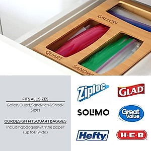 CHEF'S WIFE Ziplock Bag Storage Organizer for the Kitchen Drawer - Eco Friendly Bamboo Plastic Baggie Container - Compatible with Ziploc, Glad, Solimo, Hefty for Snack, Sandwich, Quart & Gallon Sizes
