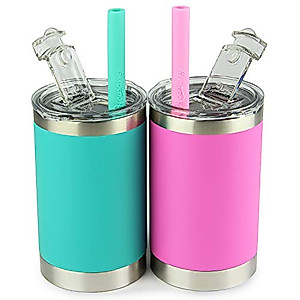 Housavvy 12 Oz Kids Tumblers with Lids and Straws Spill Proof,Vaccum Insulated Stainless Steel Kids Cups,Easy to Clean Toddler Smoothie Cups BPA Free Baby Sippy Cups for Toddlers