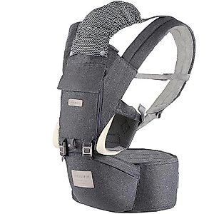 YIYUNBEBE Baby Carrier Newborns to Toddler 7-45 lbs All Seasons Foldable Baby Carriers Front and Back with Hip Seat Lumbar Support for Outdoor Hiking(Dark Grey)