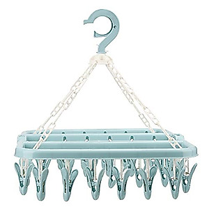Entatial Underwear Hanger, Laundry Hanger, with 32 Clips Saving Space Laundry Hanger for Baby Clothes Socks(Blue)