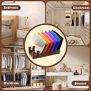 2 Pack Hat Stand for Baseball Caps Display, No Install Wooden Hat Organizer for 14 Baseball Caps for Closet, Bedroom, Dresser, Entrance (Dark Brown)