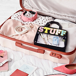 SIMBOOM Clear Letter Makeup Bag, Black, L Size, Clear Bag