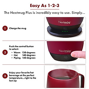 Nextmug Plus - Temperature-Controlled, Self-Heating Coffee Mug (Burgundy - 18 oz.)
