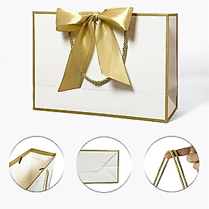 Gfractolux Gift Bags Medium, 2 Pack Gift Bags with Tissue Paper and Cards, Gift Bags with Handles for Birthdays, Baby Shower, weddings, Party Favor, Holiday Presents 11"X7.9"X3.9" (White and Gold)