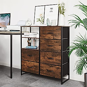 6 Drawer Dresser for Bedroom Dresser with Shelves Chest of Drawers Clothes Organizer Fabric Drawer Dressers for Bedroom Living Room,Rustic Brown