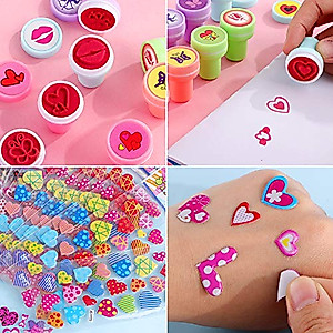 Valentine’s Day Stationery Gift for Kids Classroom 30 PCS Assorted Stationery Exchange Pencil Eraser Ruler Stamper and Stickers Classroom Prizes Goodie Bag Party Supplies with Valentines Gift Cards