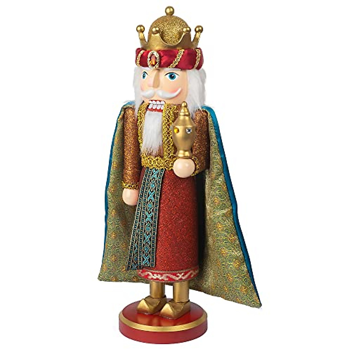 NEROSUN 14 Inch King Wooden Christmas Nutcracker, Traditional Islamic Wooden Nutcracker with Gold Crown Holding a Magic lamp, Festive Muslim Decorations for Shelves and Tables Decor (Red)