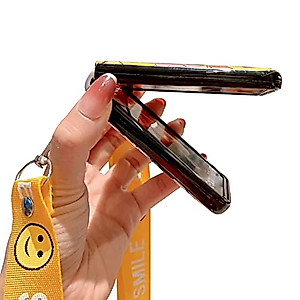 AiKeDuo for Samsung Galaxy Z Flip 3 5G Case Shockproof Protective Hard Bumper Folding Cover Soft Blu-Ray Long Strap Rope Cartoon Animal Panda Smiley Case Girls Woman for Z Flip 3 Case (Blue)