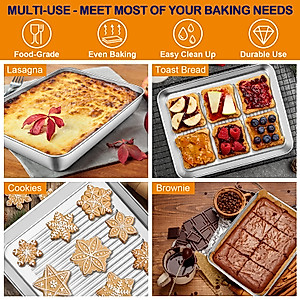 P&P CHEF 12.4 Inch Deep Rectangular Cake Pan, Stainless Steel Baking Pan Lasagna Pan for Toaster Oven, For Bake Cookie Cake Meat, Corrugated Bottom & Heavy Duty, Non-Toxic & Dishwasher Safe, 2Pcs