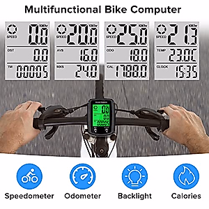 Hilceriy Bike Computer and Bicycle Odometer Wired KM/H Bike Speedometer with Automatic Wake-Up Cycling Speed Tracker LCD Display & Single Mileage & Multi-Functions & Calories Statistics