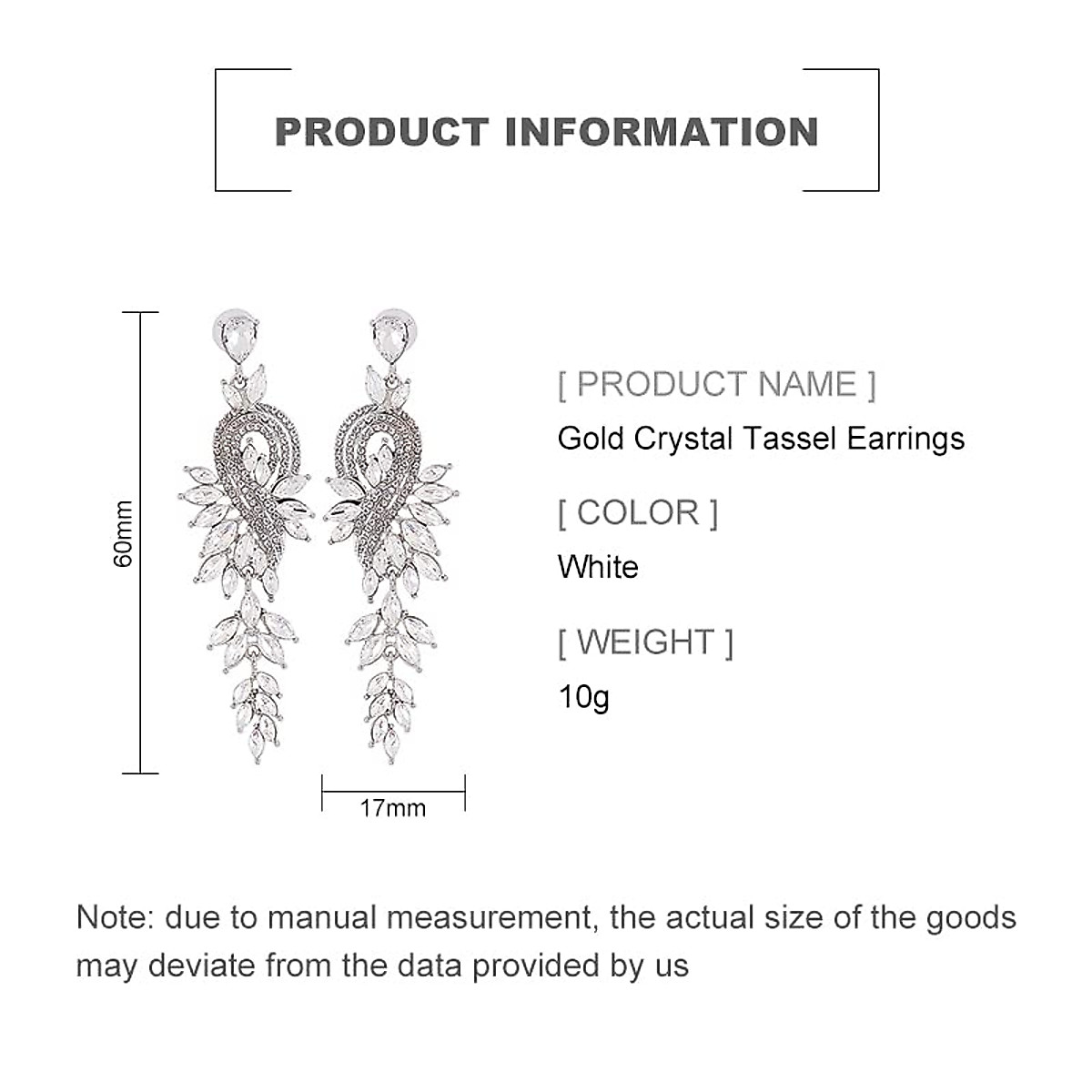 14K Gold Crystal Drop Earrings for Women,Luxury Tassel Design Long Dangle Earrings with Moissanite,Fashion Jewelry Gift for Mom,Girlfriend,Wife (White, 14K Gold)