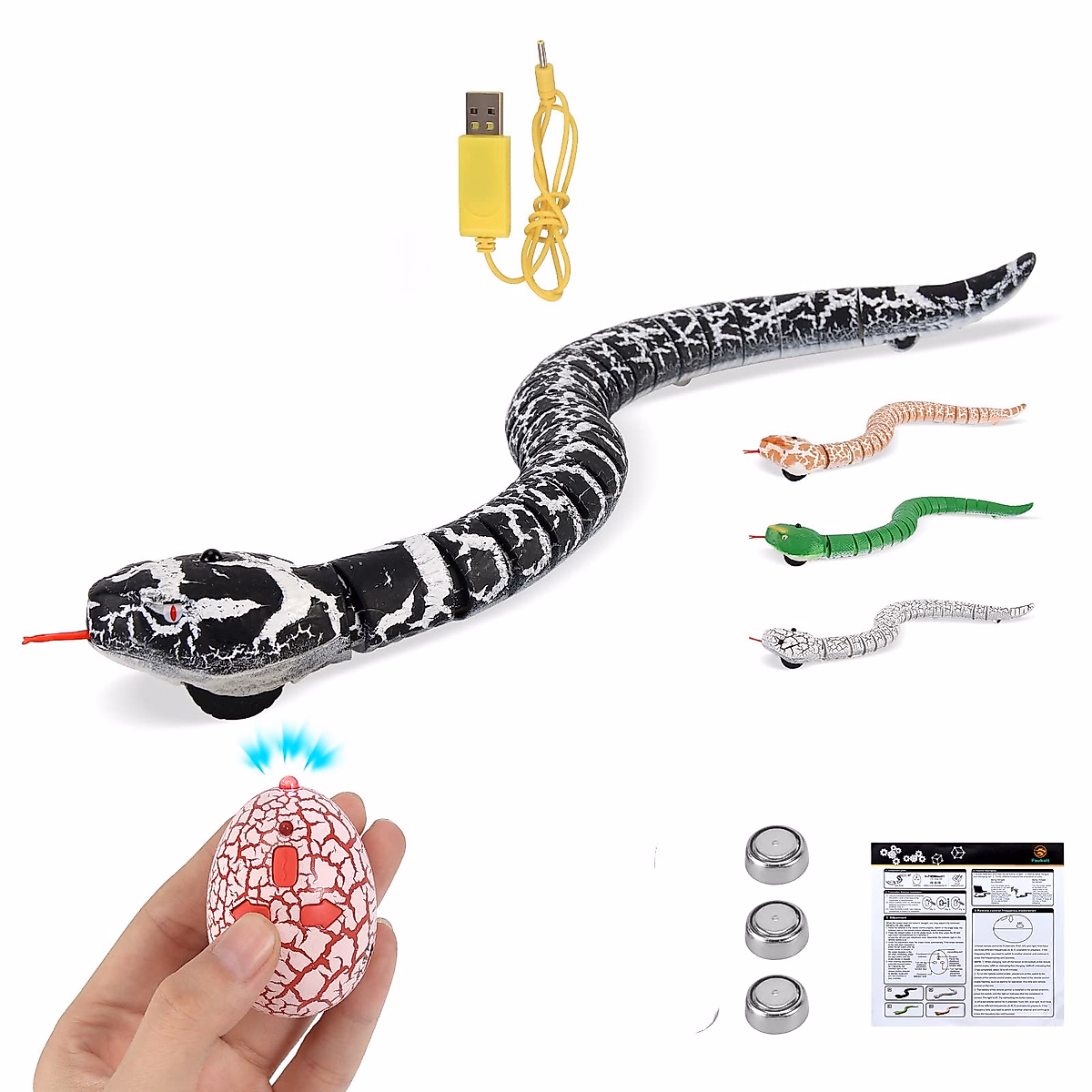 FauKait Remote Control Snake Toy RC&Robot Electric Snake Toy Fast Moving of Fake Rattlesnake Christmas Halloween Toys Party Favor Gifts Joke Prank for Kids Boys(Black)