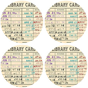 4 Pieces Vintage Library Due Date Card Coaster Set, Gift for Book Lovers Library Decor Coasters Set Book Coasters Drink Coffee Mug Coaster for Book Lovers Writers Women Men (Round)