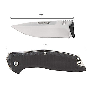 Sheffield 12166 Shiloh Assisted Open Knife, 3.5 Inch Blade Tactical Knife, EDC Knife for Survival Gear, Tactical Gear, Self Defense, Drop Point Blade, G10 Handle