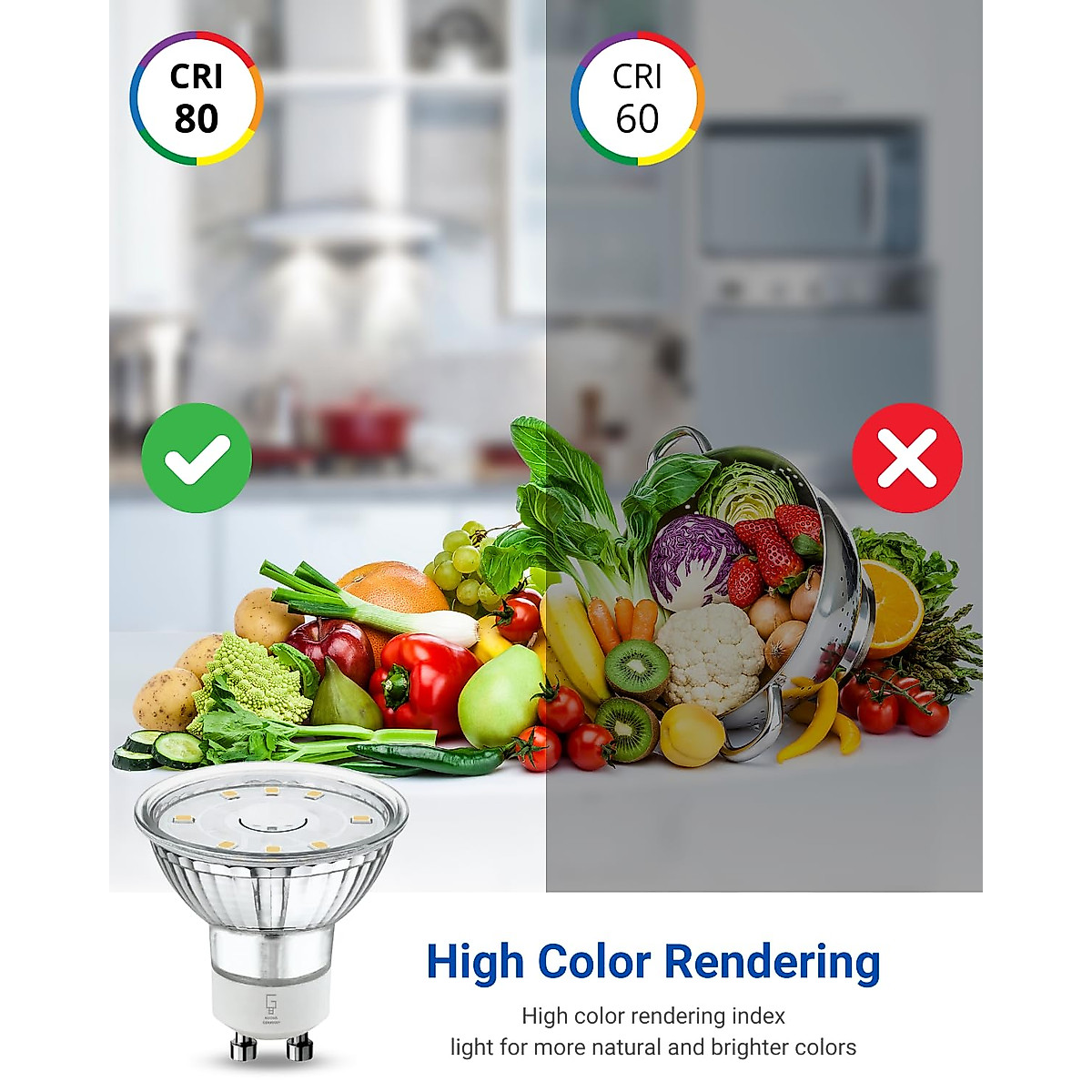 NUOVA GERMANY GU10 LED Light Bulbs Non-Dimmable, 4000K Natural White GU10 Bulb, 5W LED Bulbs with 100°Flood Beam Lighting for Kitchen, Range Hood, Living Room, Bedroom, 6 Pack