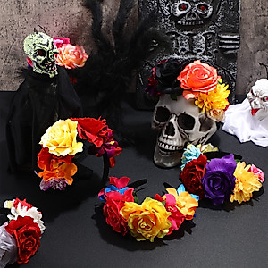 Yunsailing 6 Pcs Mexican Rose Flower Crown Headband Mardi Gras Headpiece Cosplay Headgear for party(Stylish)