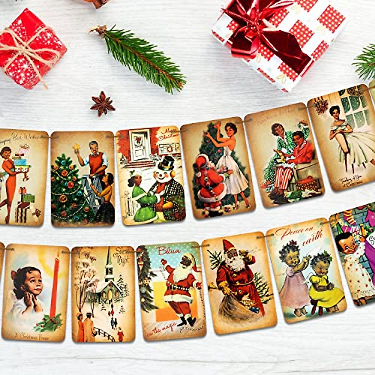 2Pcs African American Christmas Decorations Wooden Banner Black Santa Christmas Wall Window Fireplace Black Santa Claus Victorian Style African American Xmas Decorations for Xmas Home Kitchen Decor