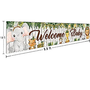 CHXSM 9.8 x 1.6 ft Welcome Baby Jungle Safari Yard Banner Shower Party Decoration Wild Animal Sign Backdrop Supplies