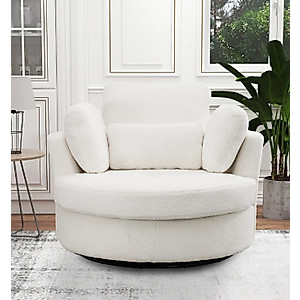 Swivel Accent Barrel Chair Oversized Modern Akili Upholstered Sofa Lounge Club Leisure Chair Round Chair for Hotel Living Room(White Polyester)
