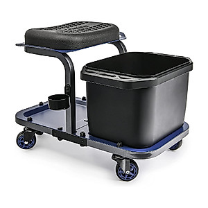 URBANTRANSIT Rolling Car Wash Stool with Bucket - Save Your Back, An Ideal Caddy Cart for Car Detailing, Cleaning, Painting and Gardening - 350 Lb Capacity with Easy-Glide Wheels and Removable Seat