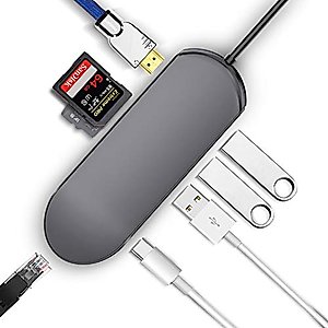 XUNMAIFHB Portable Docking Station,Type-c hub Docking Station USB3.0 Splitter Gigabit Ethernet Port SDTF hub PD Fast Charge, TF/SD Card Slot, HDMI, Type-c Charging Port Fast Transmission
