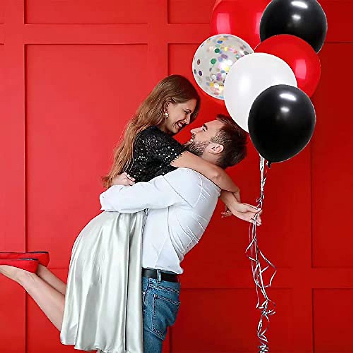 Red and Black Confetti Balloons Kit -12 Inch Black Red White Confetti Balloons for Wedding Party Girl Women Birthday Baby Shower Graduation Decorations Supplies