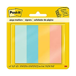 Post-it Page Markers, Assorted Colors, 1 in x 3 in, 50 Sheets/Pad, 4 Pads/Pack (671-4AF)